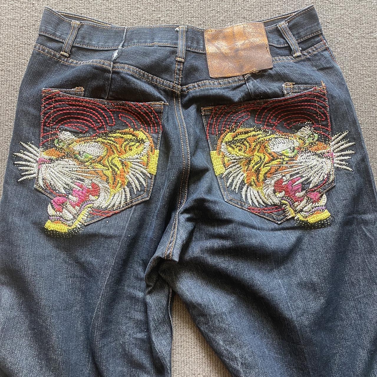 Ed hardy tiger baggy jeans size 38 x 34 worn at... - Depop