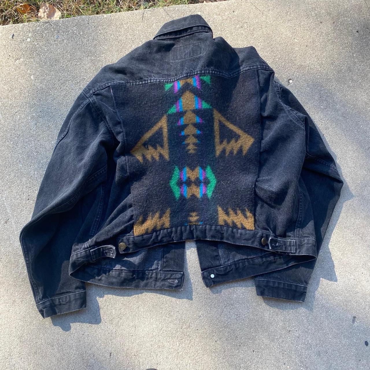 Black denim jacket Aztec design jacket - no tag... | Depop