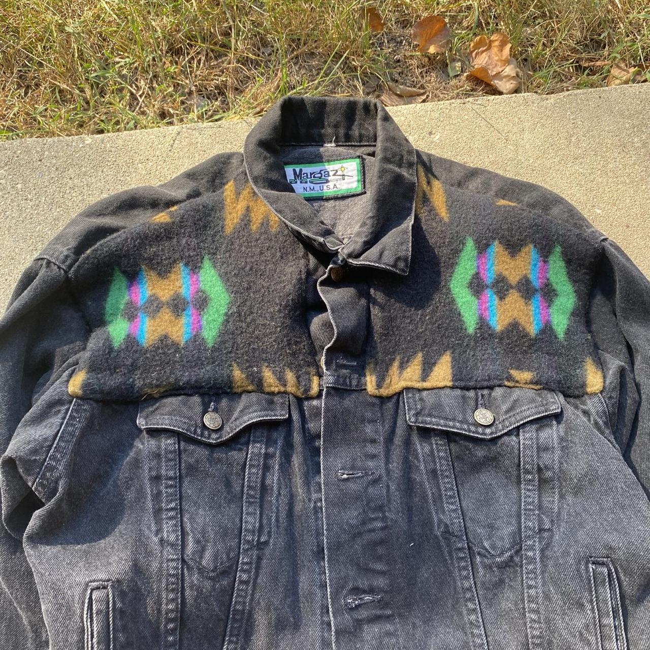 Black denim jacket Aztec design jacket - no tag... | Depop