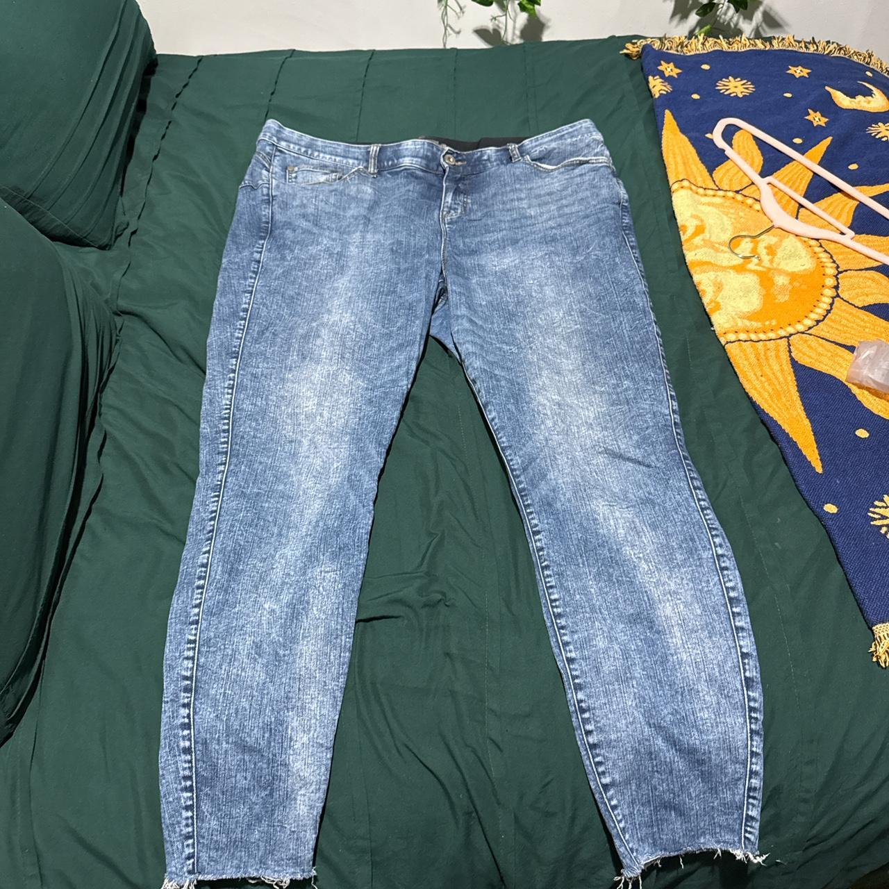 High-waisted acid-washed blue denim jeans... | Depop