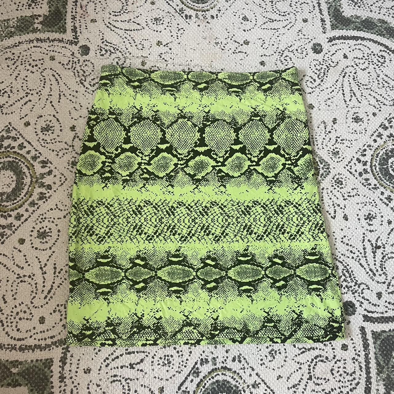 HANDMADE super cute stretchy neon green snake print... - Depop