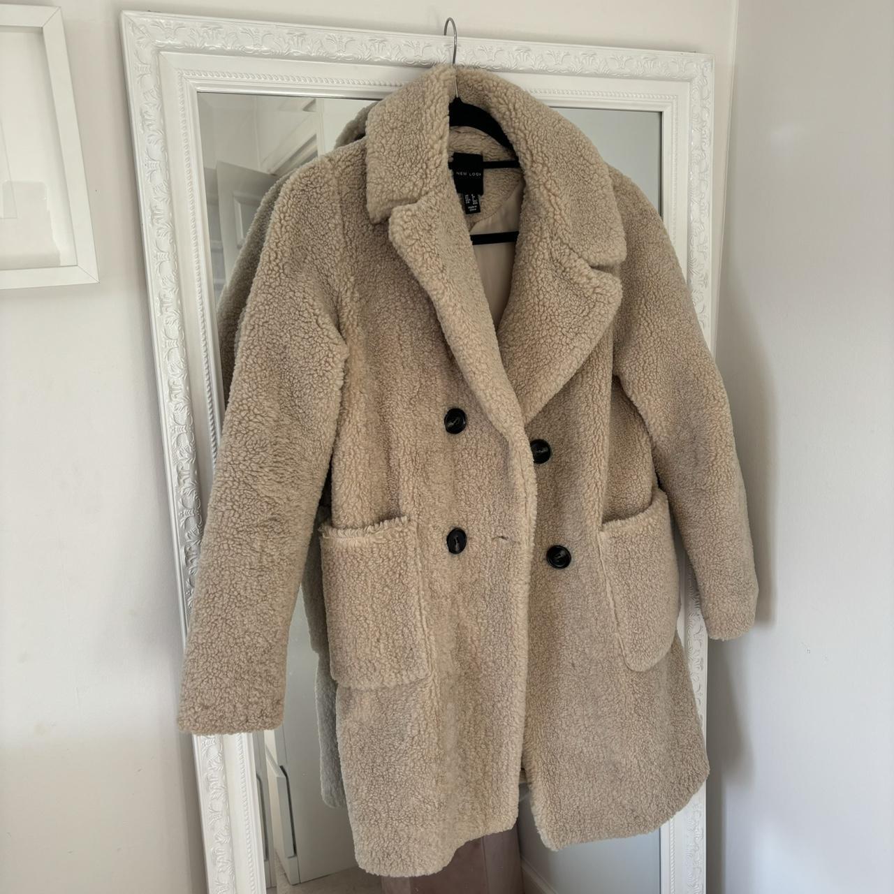 Cream long Borg coat, size 6 from new look. Perfect... - Depop