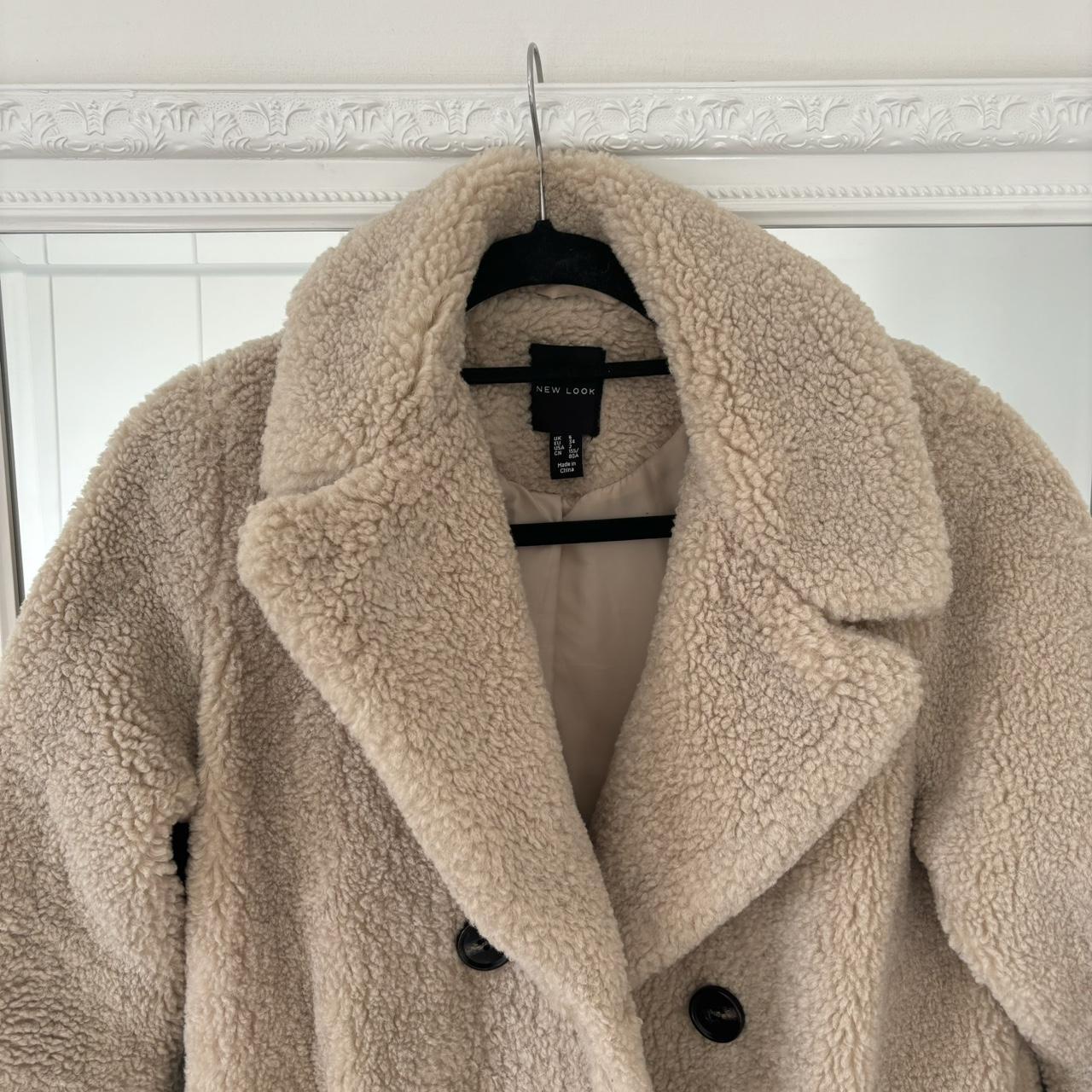 Cream long Borg coat, size 6 from new look. Perfect... - Depop