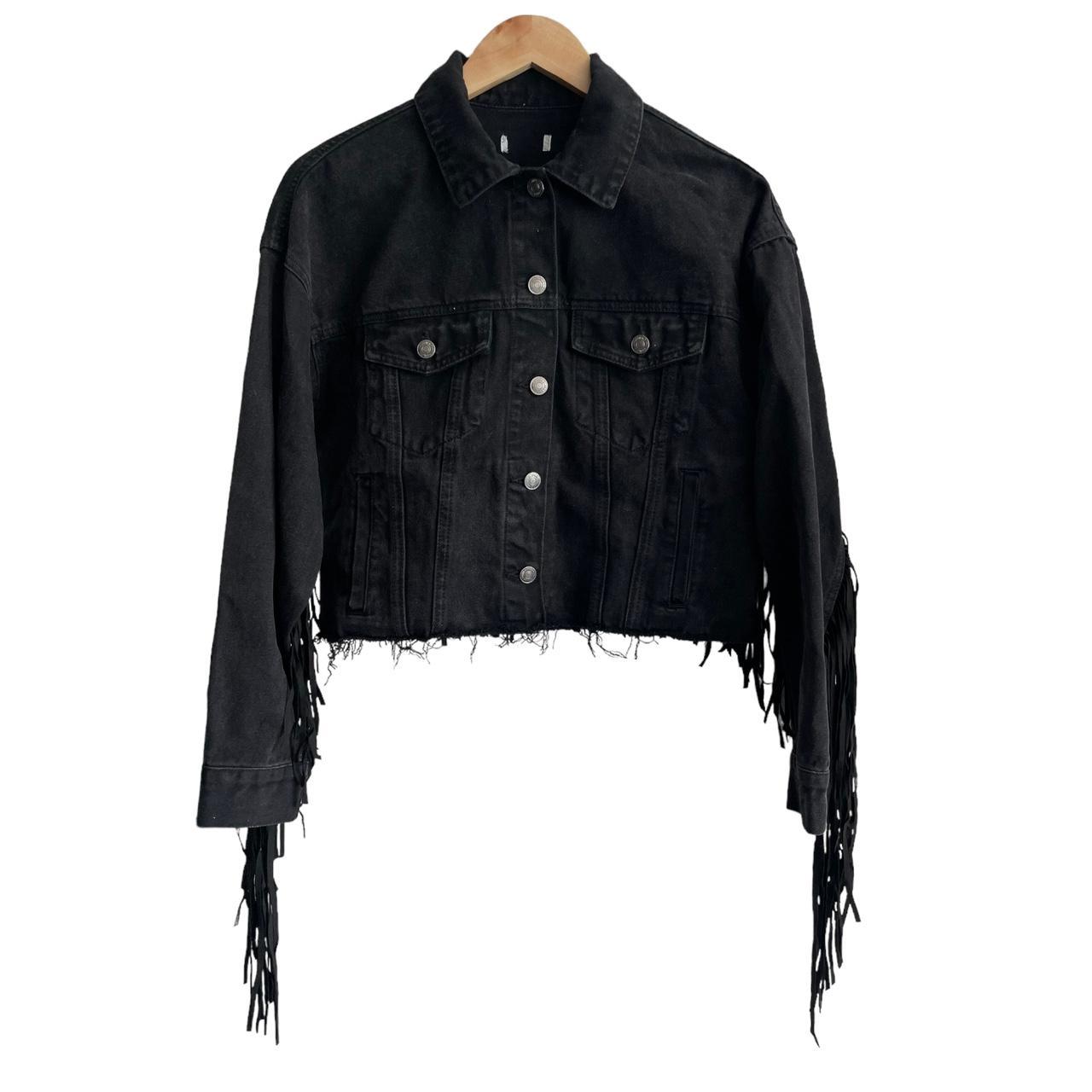 Fringe denim trucker jacket Sz s - Depop