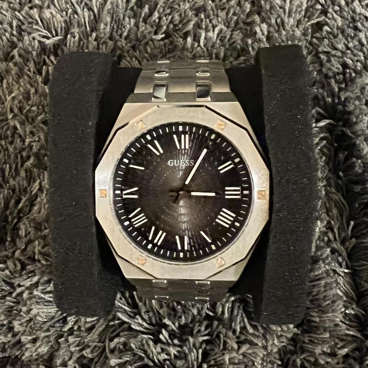 Guess silver watch with black face... | Depop