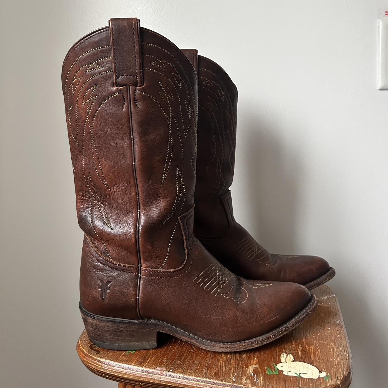 Vintage Frye cowboy boots, the perfect auburn color.... | Depop