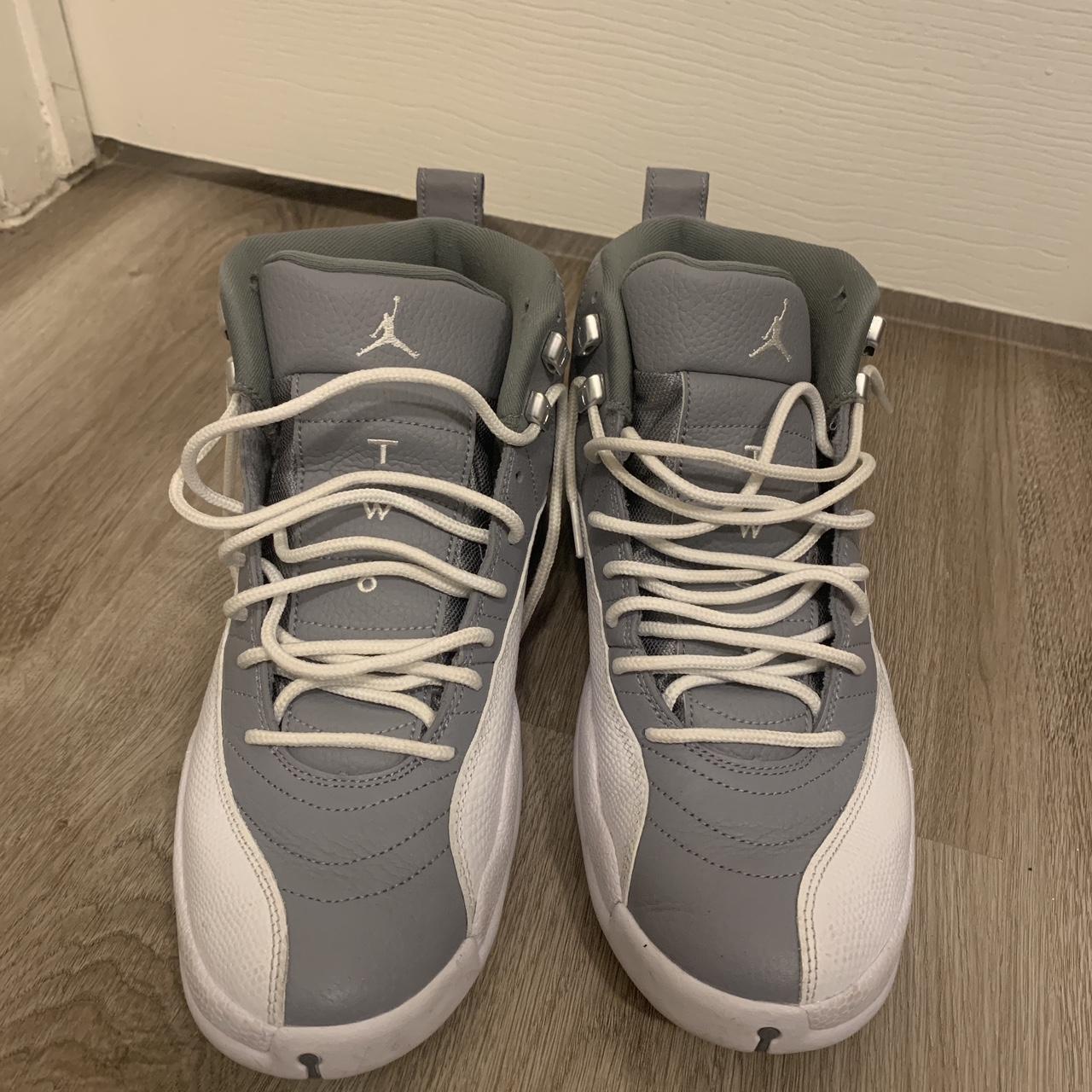 White & Grey Jordan 12s, wore em a few times (10... - Depop