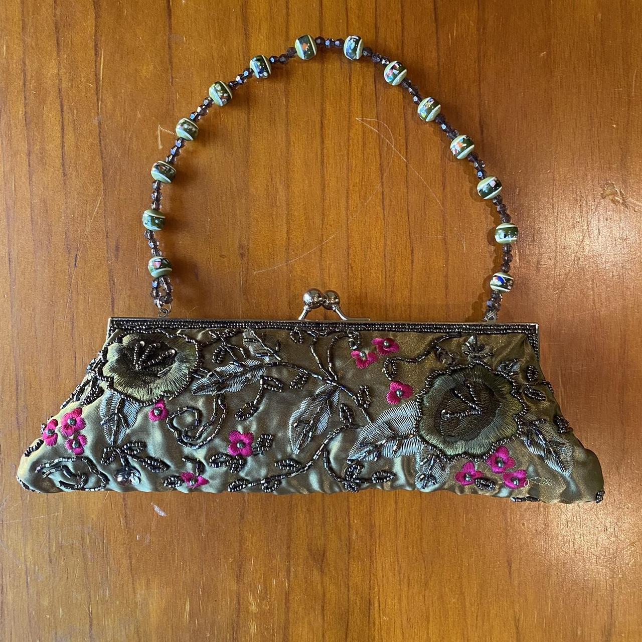Vintage Embroidered Clutch with Beaded Handle a... - Depop
