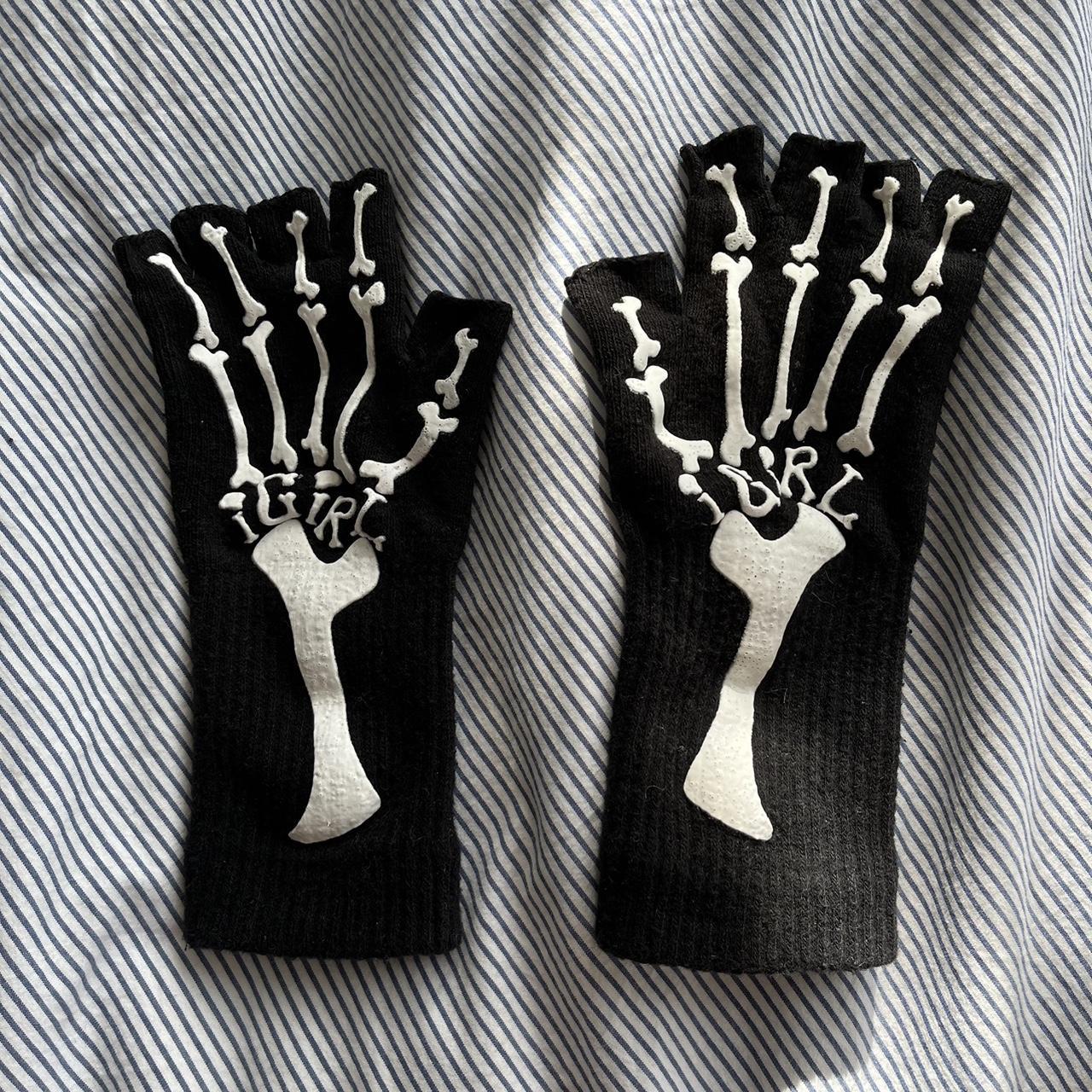 IGirl skeleton fingerless gloves with a black and... - Depop