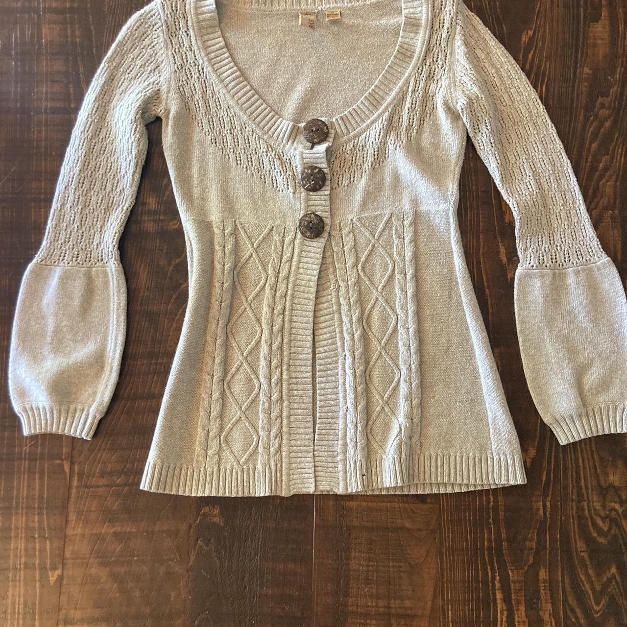 Cream cable knit cardigan with buttons and bell... - Depop