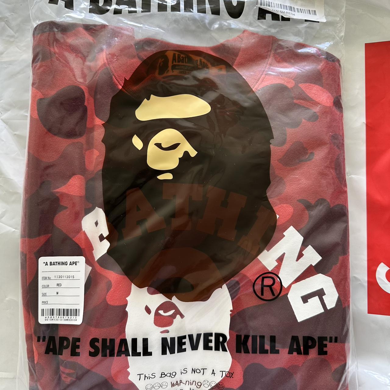 Brand New: A Bathing Ape Red Camo College Crew... | Depop