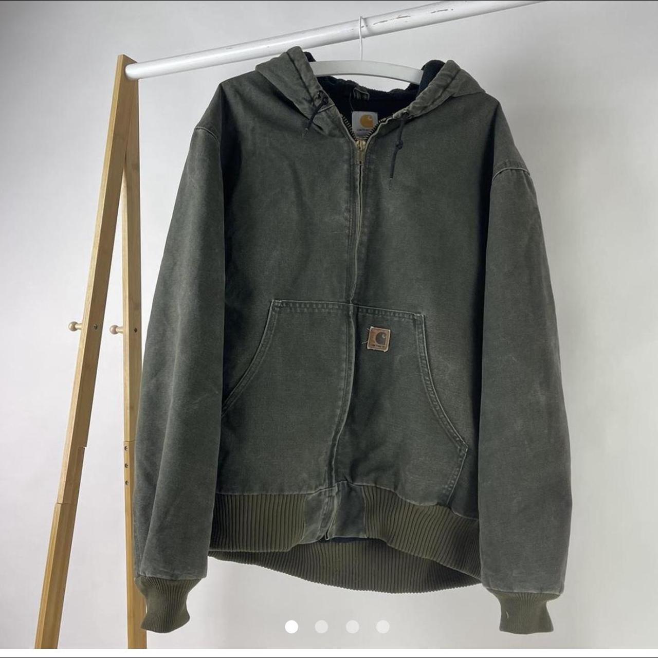 Vintage Carhartt dark green/Khaki workwear hooded... - Depop