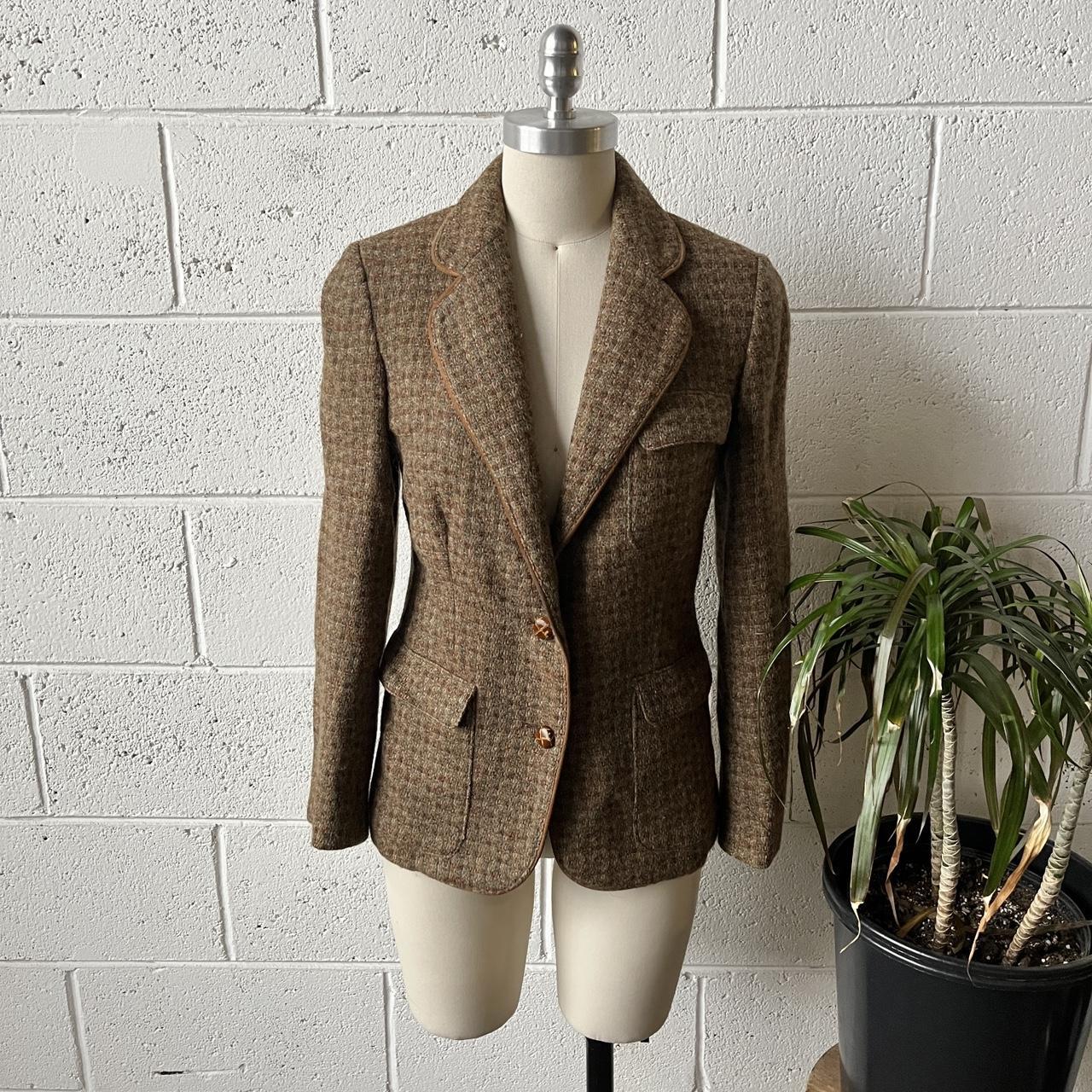 70s FOX RUN Brown Multicolored Tweed Wool Collared... - Depop