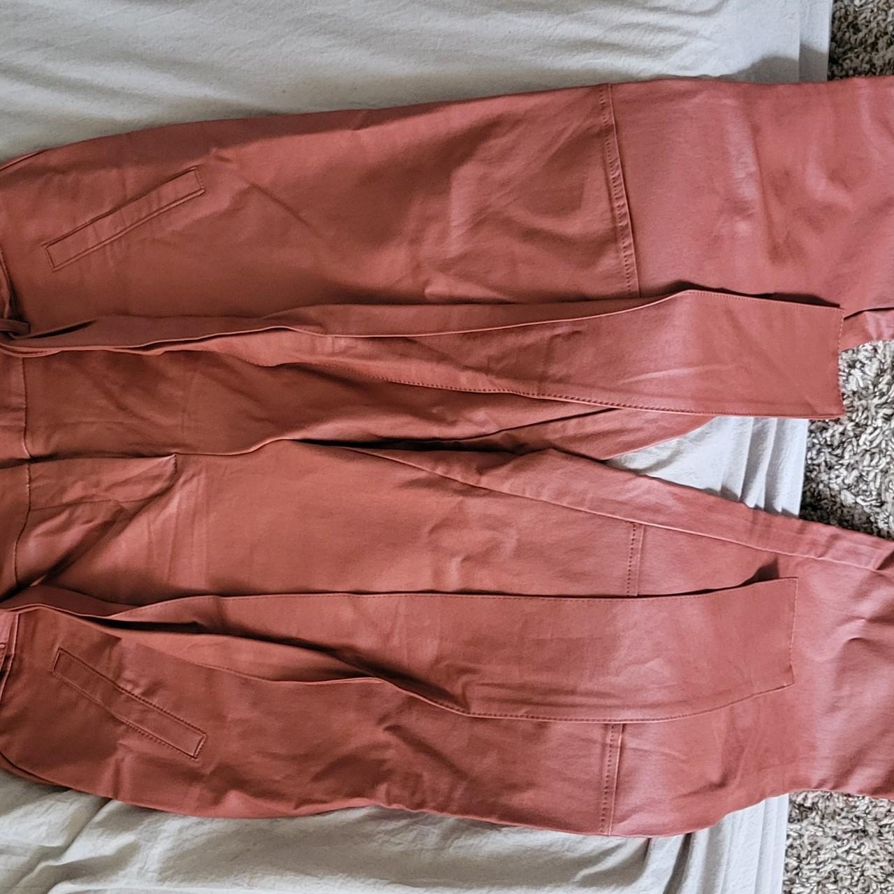 XL burnt orange/rust colored, faux leather pants.... - Depop