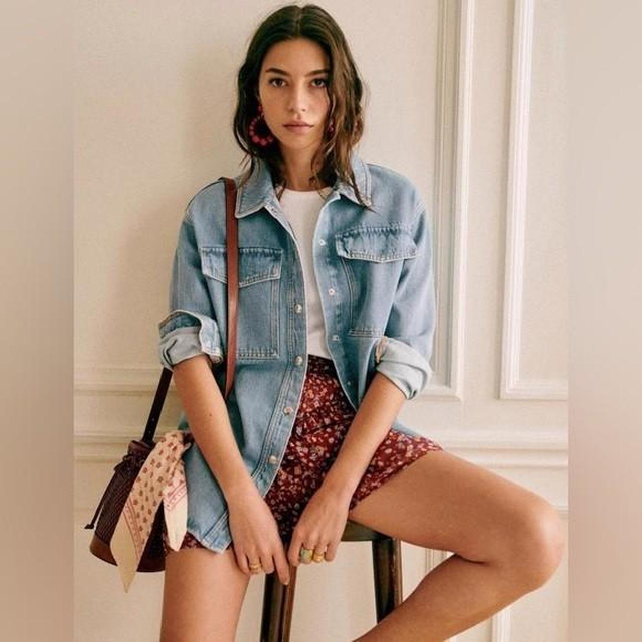 SEZANE Raphael Jacket in Light Blue Denim - Depop