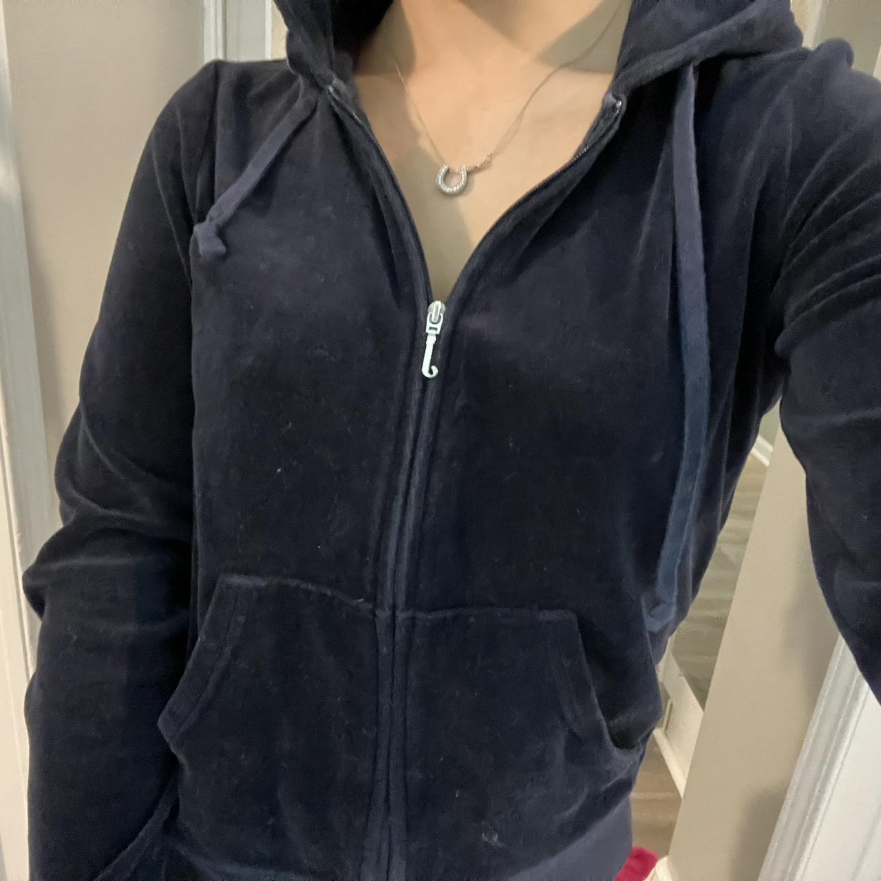 Navy blue Juicy Couture black label velour zip up... - Depop