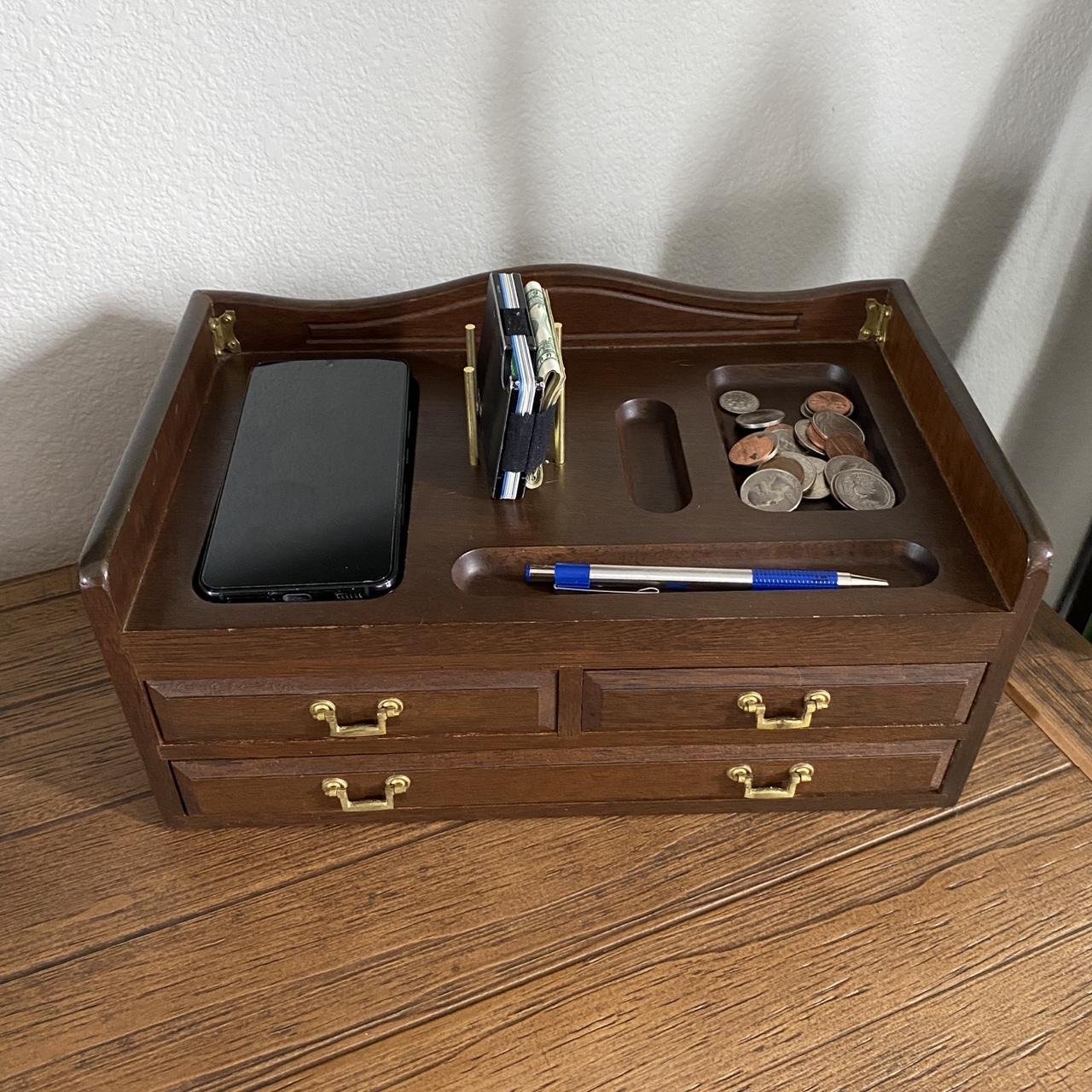 Vintage 70s Butler Box Wood Jewelry Box with Brass... | Depop