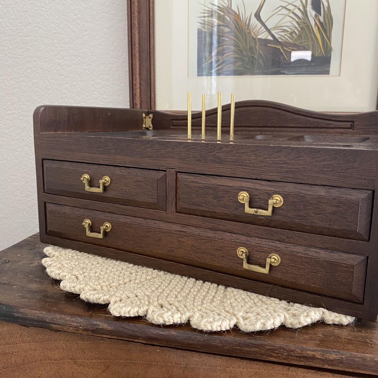 Vintage 70s Butler Box Wood Jewelry Box with Brass... | Depop