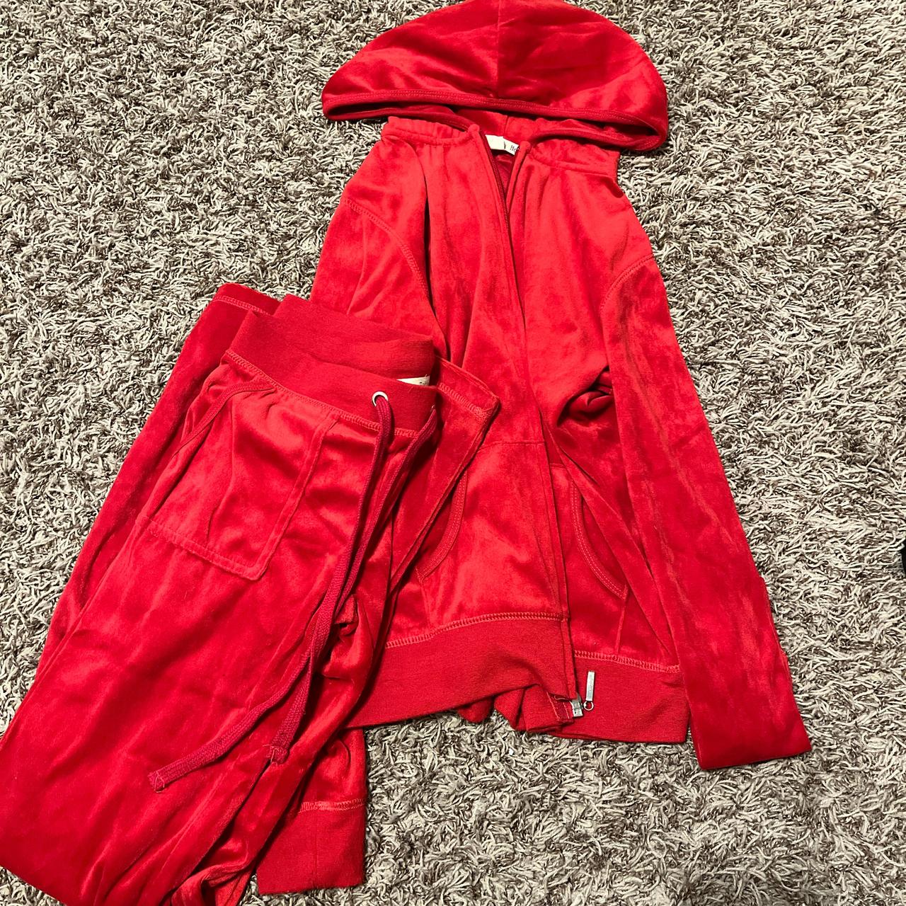 Red velour tracksuit y2k style SIZE SMALL - Depop