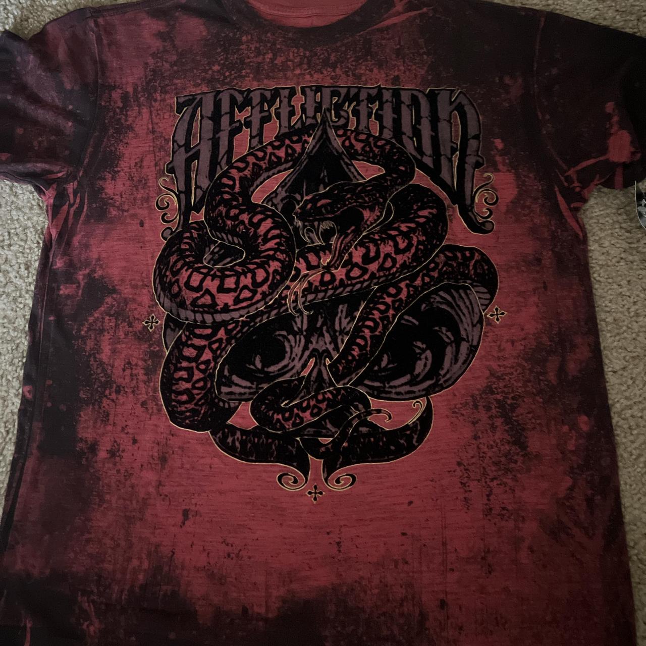 Affliction M red and black tie-dye snake print... - Depop