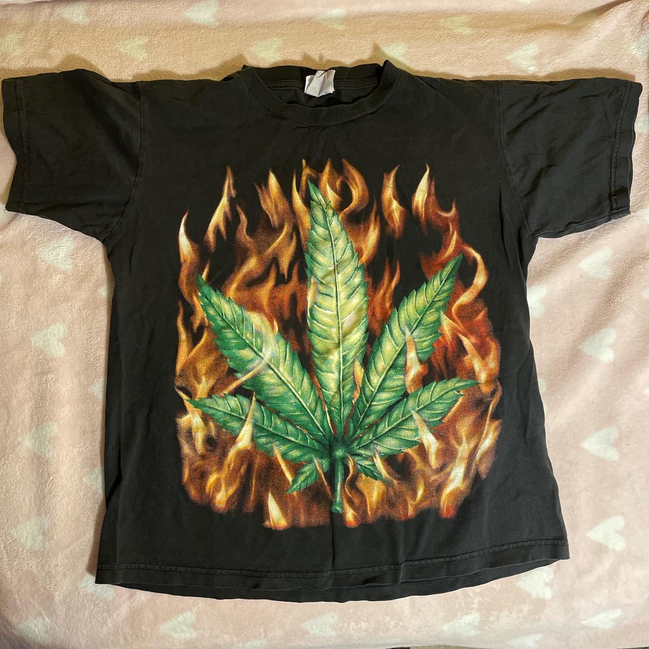 flaming burning pot marijuana leaf color in the... - Depop