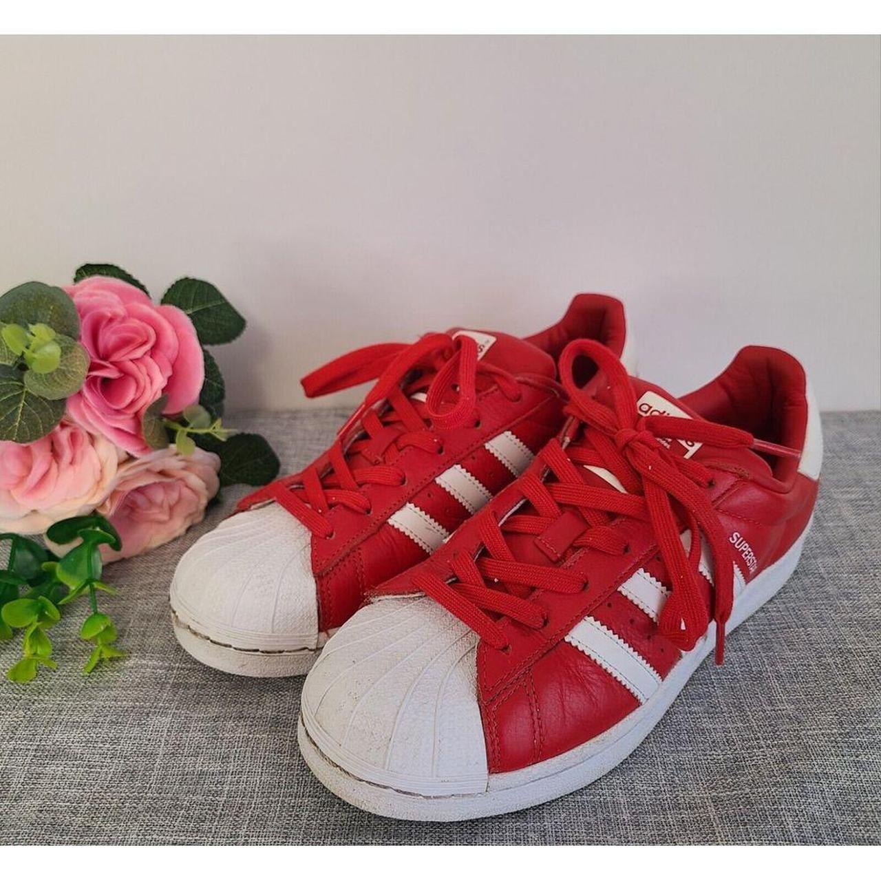 Adidas SUPERSTAR Red & White Three Stripe Men's Size... - Depop