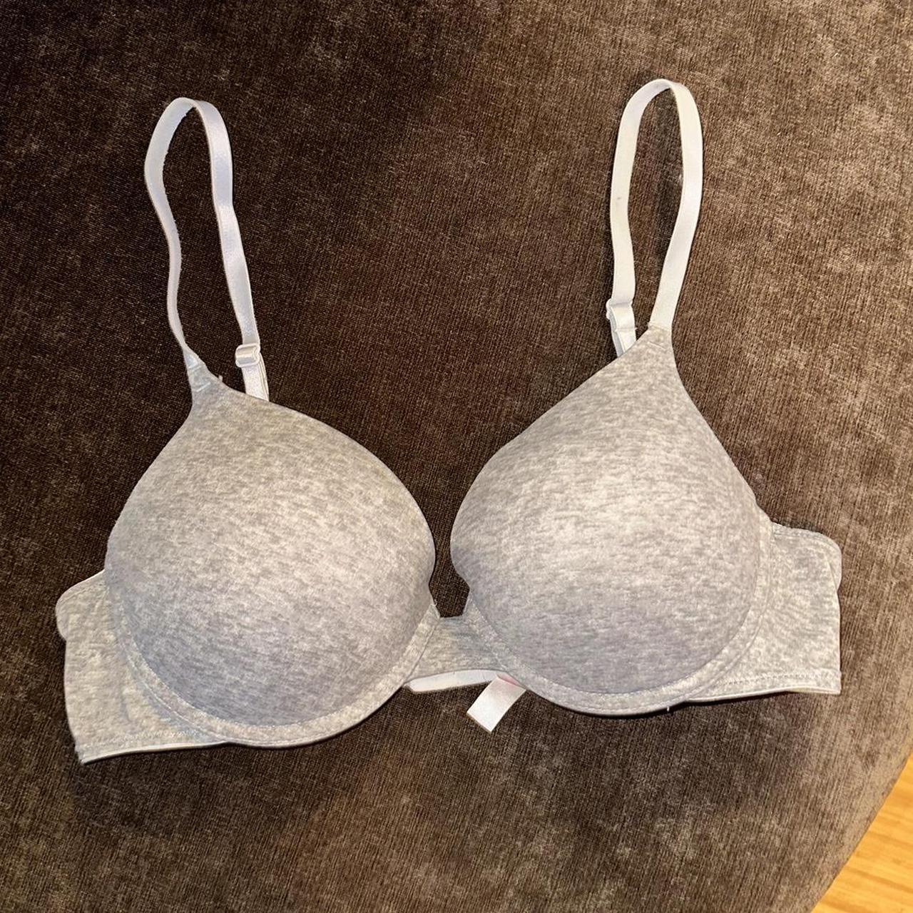 Grey and white Victoria's Secret push-up bra #lingerie - Depop