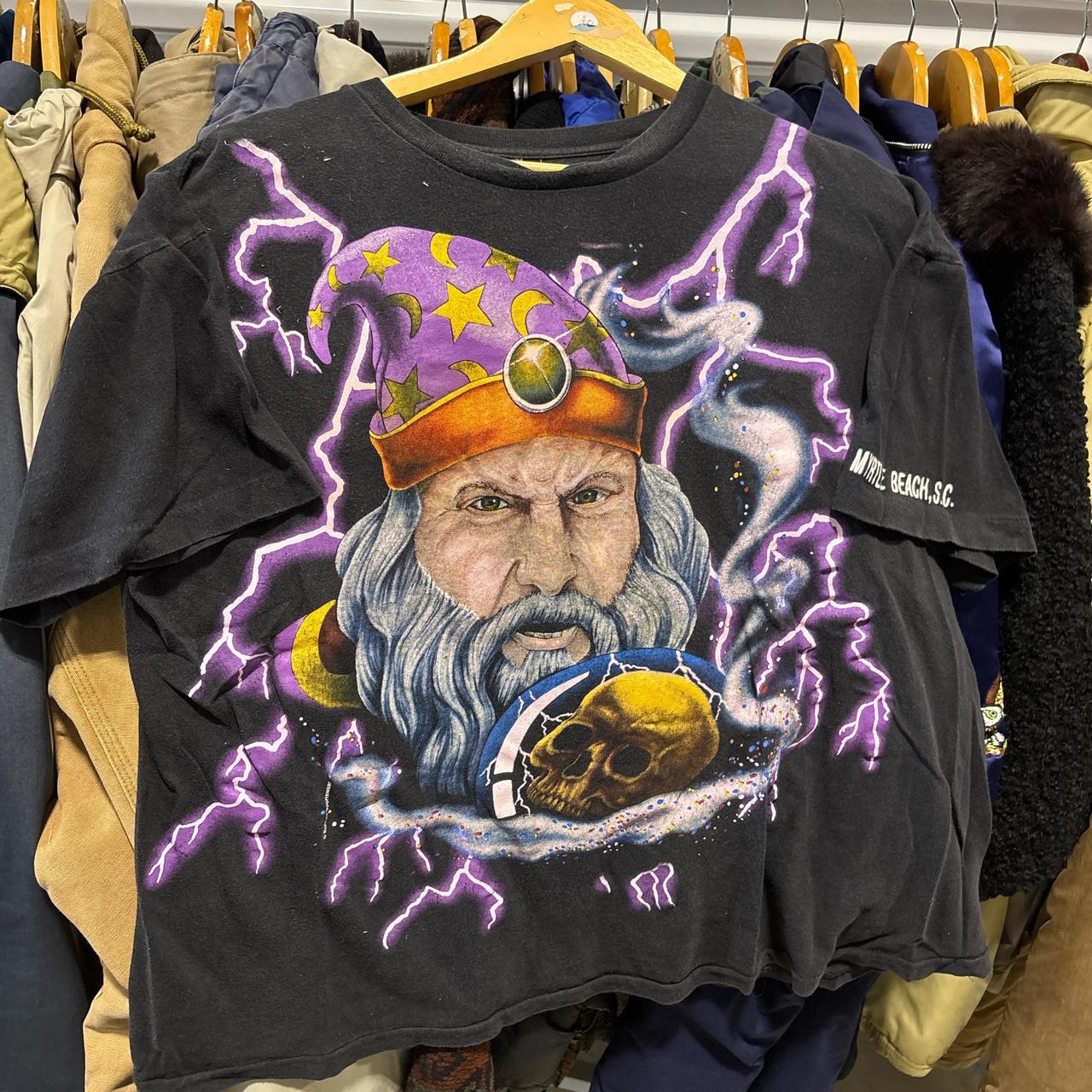 Vintage 90s American Thunder Wizard Tee Black... | Depop