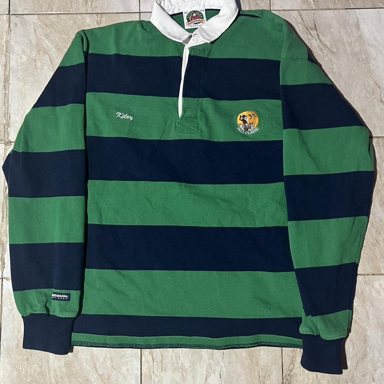 Barbarian Rugby Polo - Green and Navy Blue -... - Depop