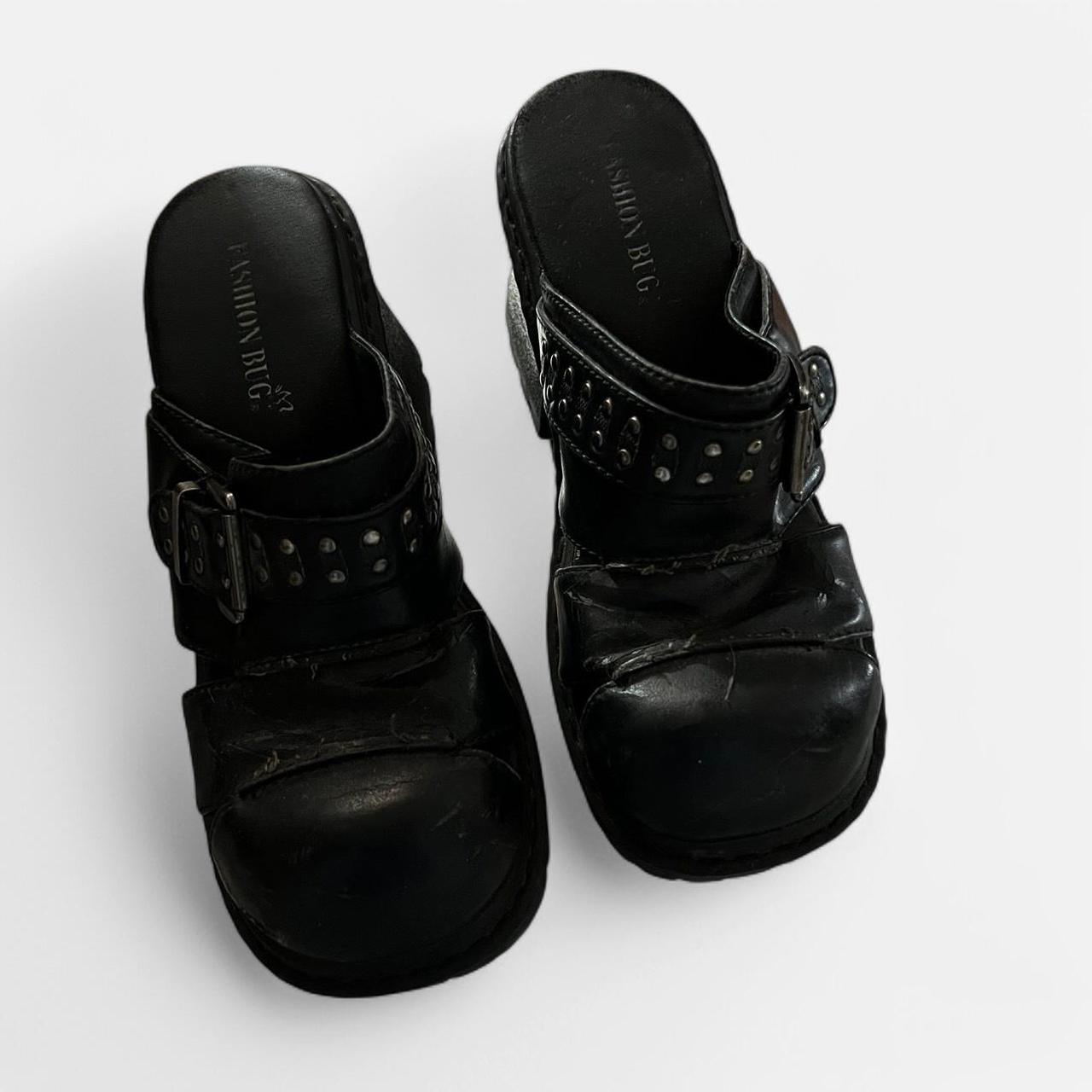 Black leather chunky platform clogs, some flaking in... | Depop