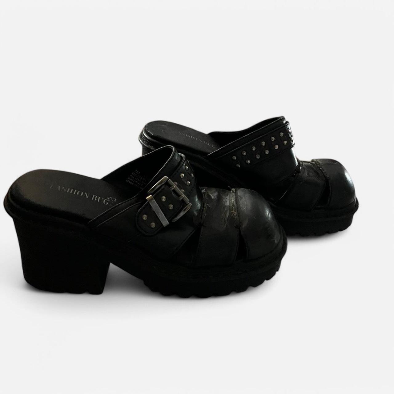 Black leather chunky platform clogs, some flaking in... | Depop