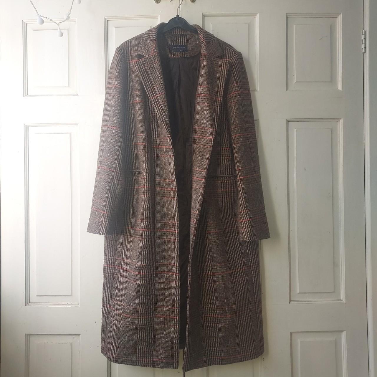 Checkered Brown Overcoat - Depop