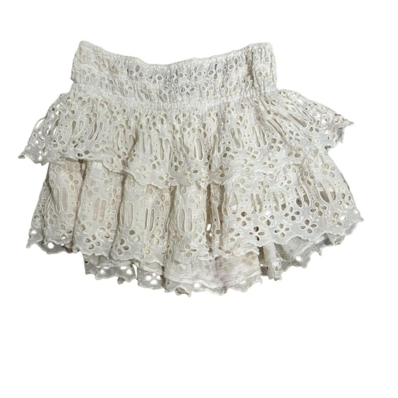 This is a preowned white short eyelet lace ruffle... - Depop
