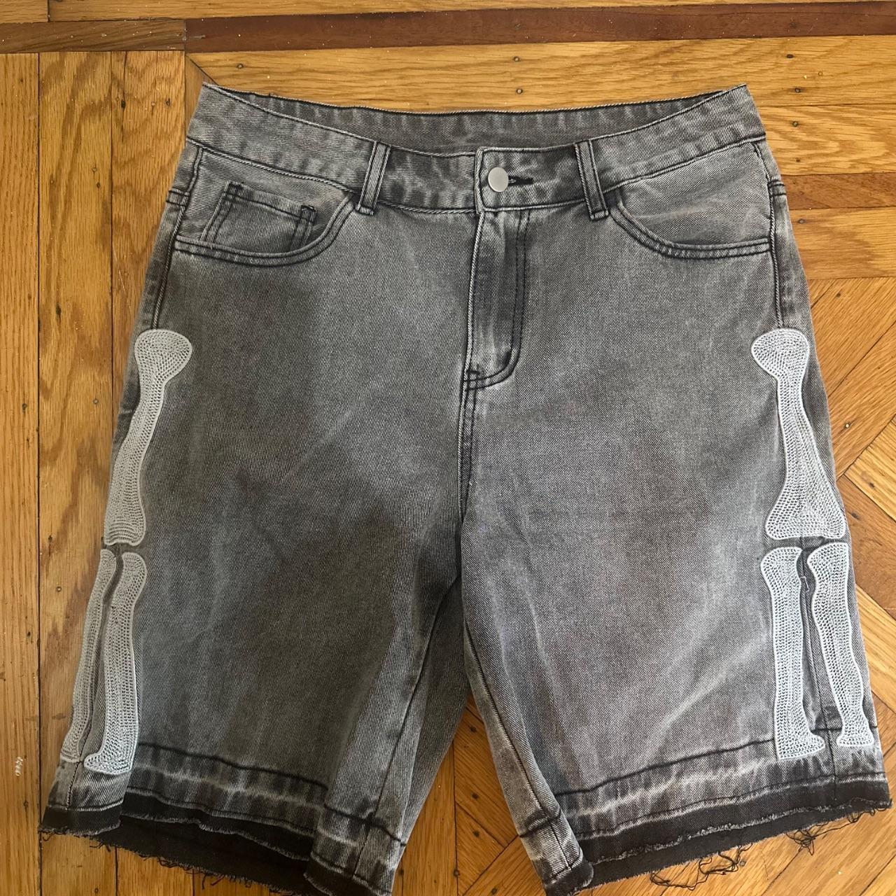 Grey skeleton denim jorts #skater style size 30... | Depop