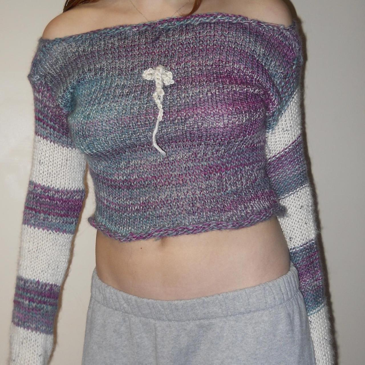 Knitted off the shoulder top. Hand made by me. Shown... - Depop