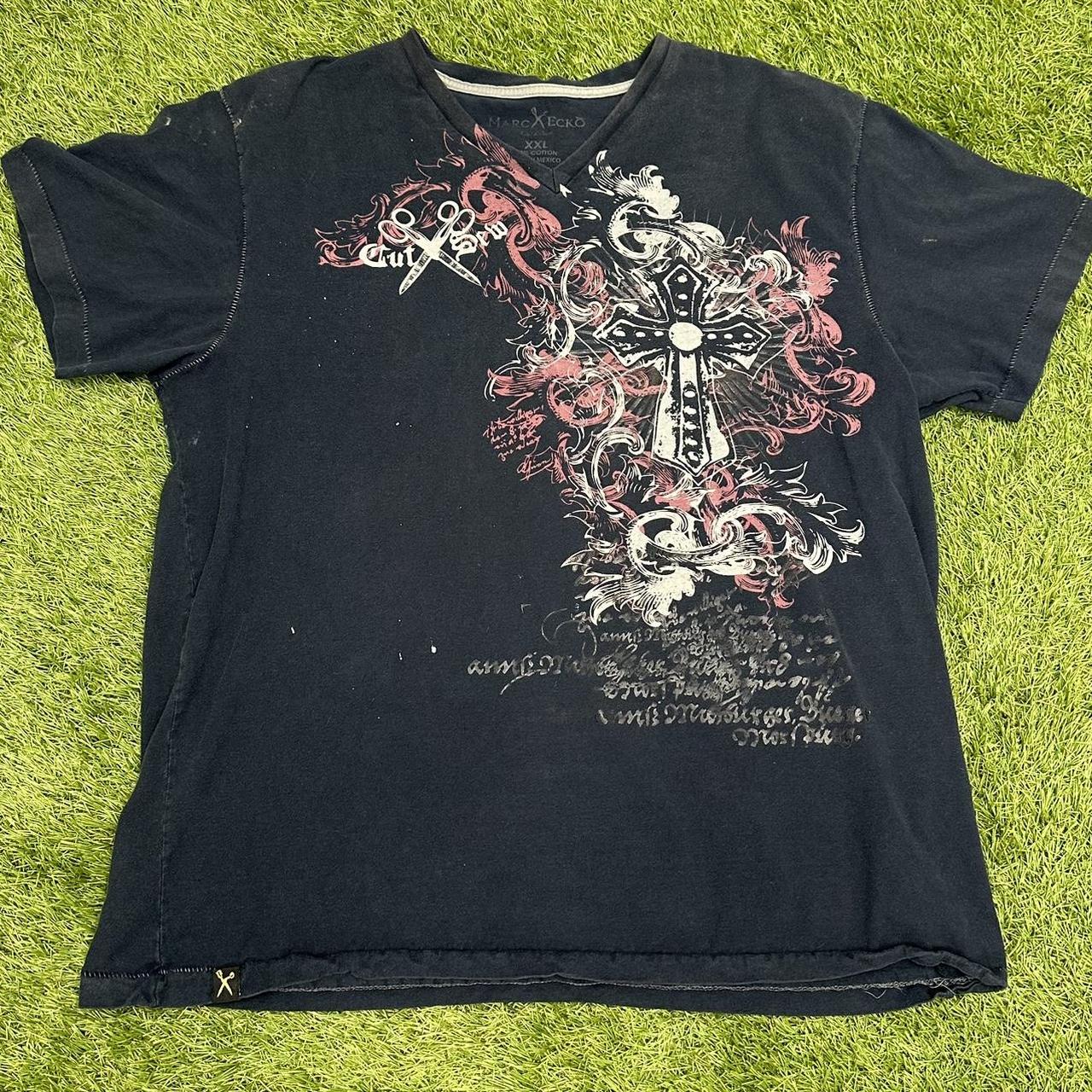 Marc Ecko 2000s grunge emo cross design T shirt... | Depop