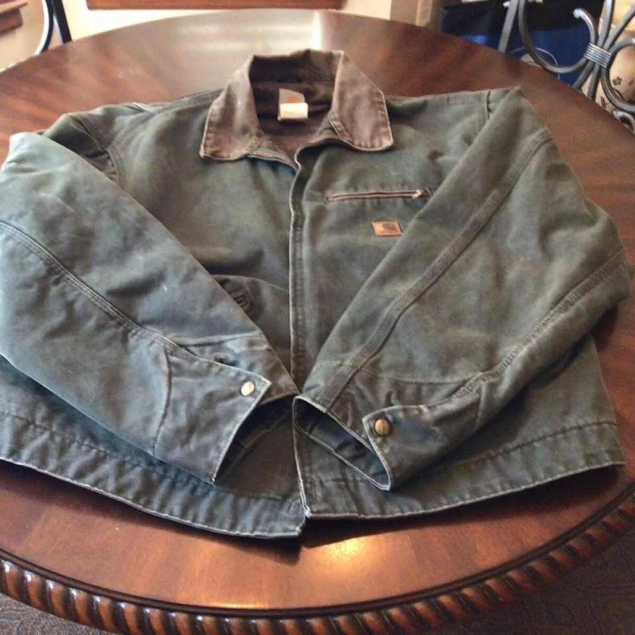 Vintage Carhartt Detroit Jacket J97 Faded MOSS Green... - Depop