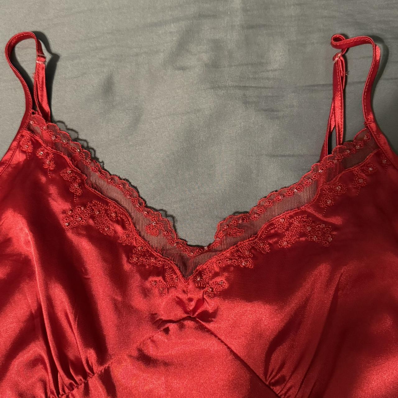 red satin tank with lace detailing super cute and... - Depop