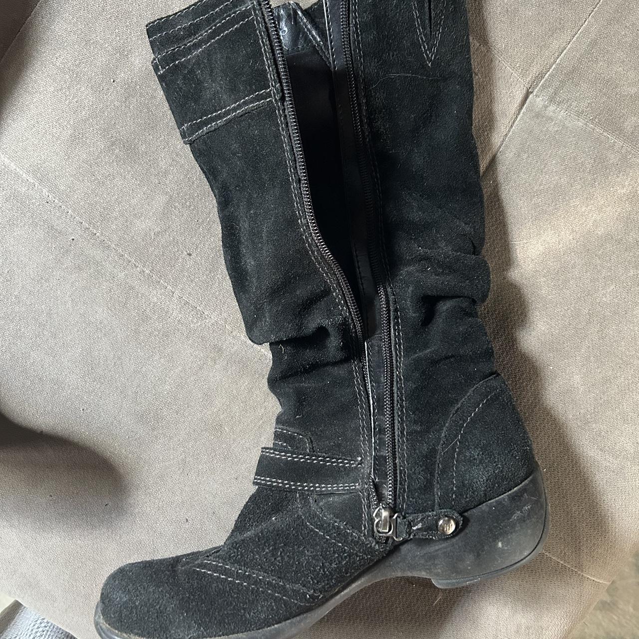 Eurostep Black suede slouchy boots with silver... - Depop