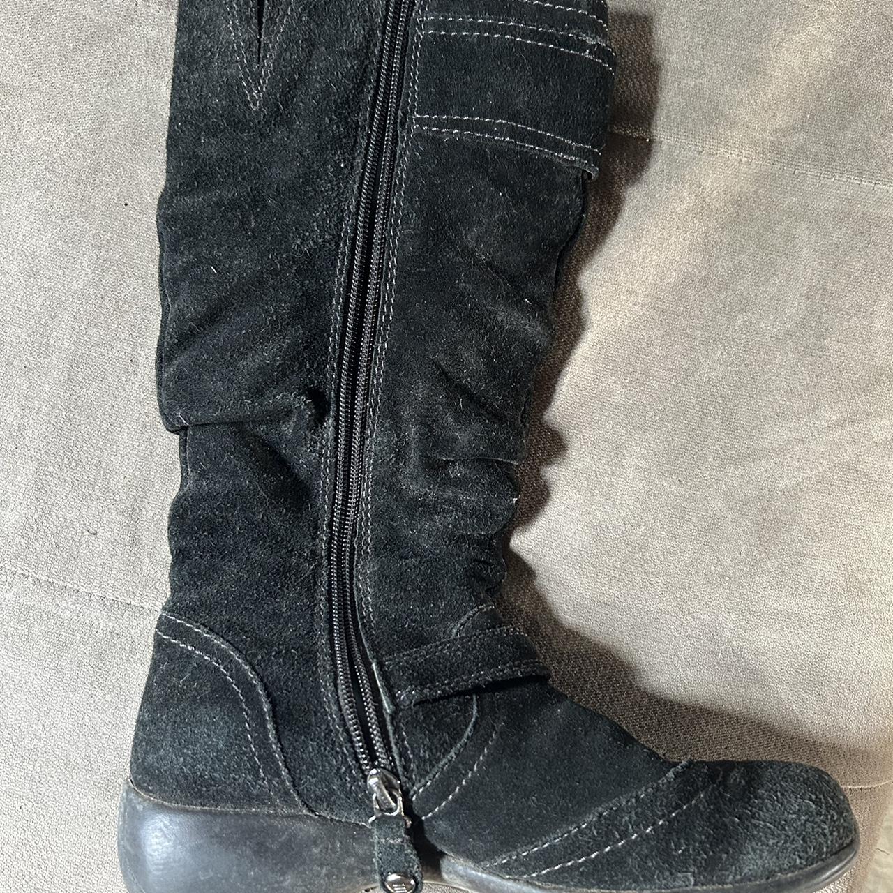 Eurostep Black suede slouchy boots with silver... - Depop