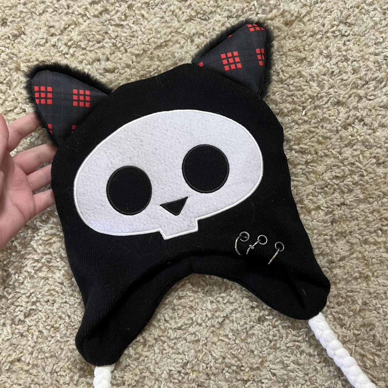 Black and red cat skelanimals beanie There’s some... | Depop