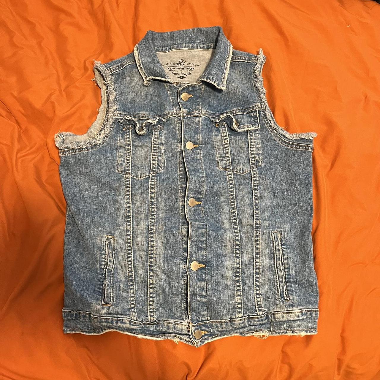 Free People denim distressed vest Size... - Depop