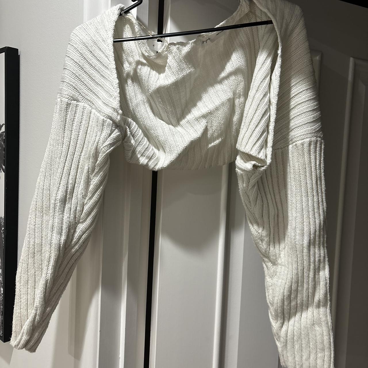 White ribbed off the shoulder sweater... - Depop