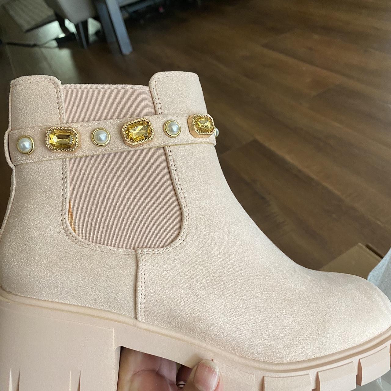 Pink booties with gems around ankle never worn. ... - Depop