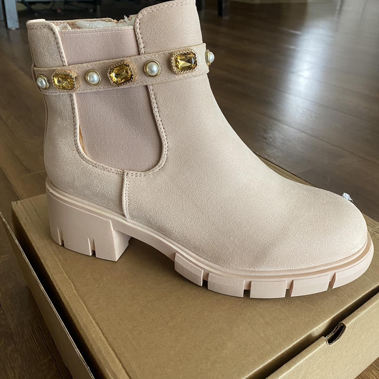 Pink booties with gems around ankle never worn. ... - Depop