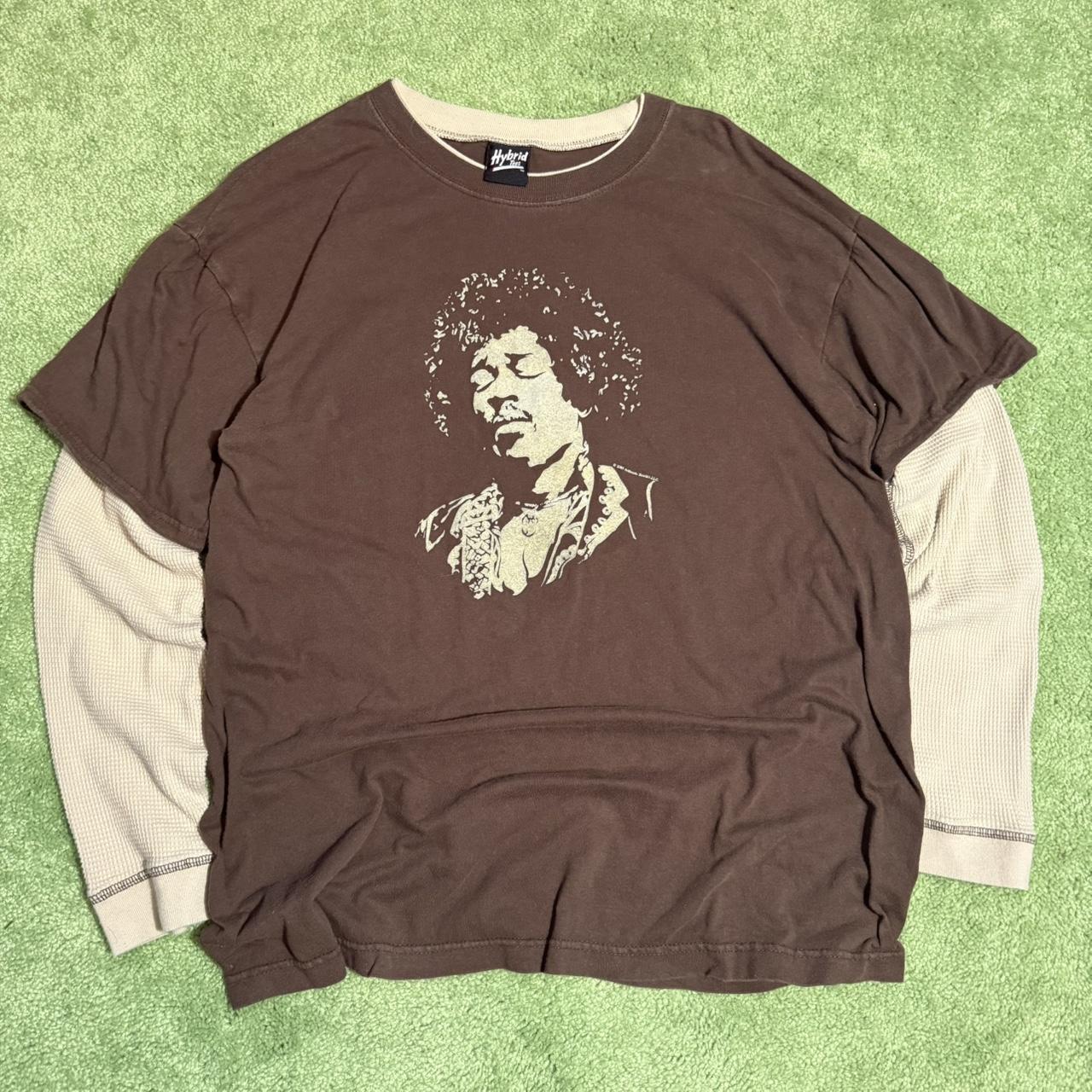 vintage graphic Jimi Hendrix brown and cream long... | Depop