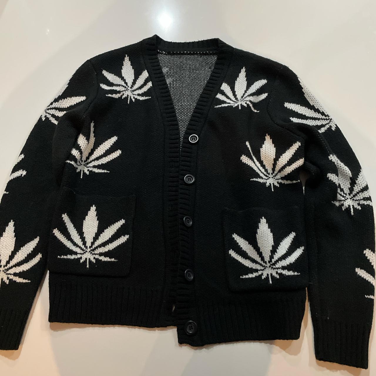 Vintage Black and white Marijuana leaf cardigan | Depop