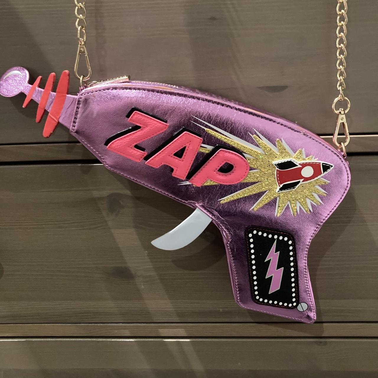 Purple and pink Zap gun bag with gold chain #y2k... - Depop