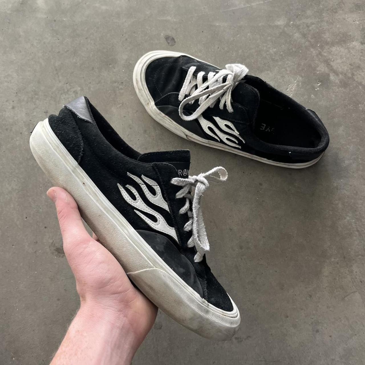 Straye White and Black Vans Skater Shoes size 10 -... | Depop