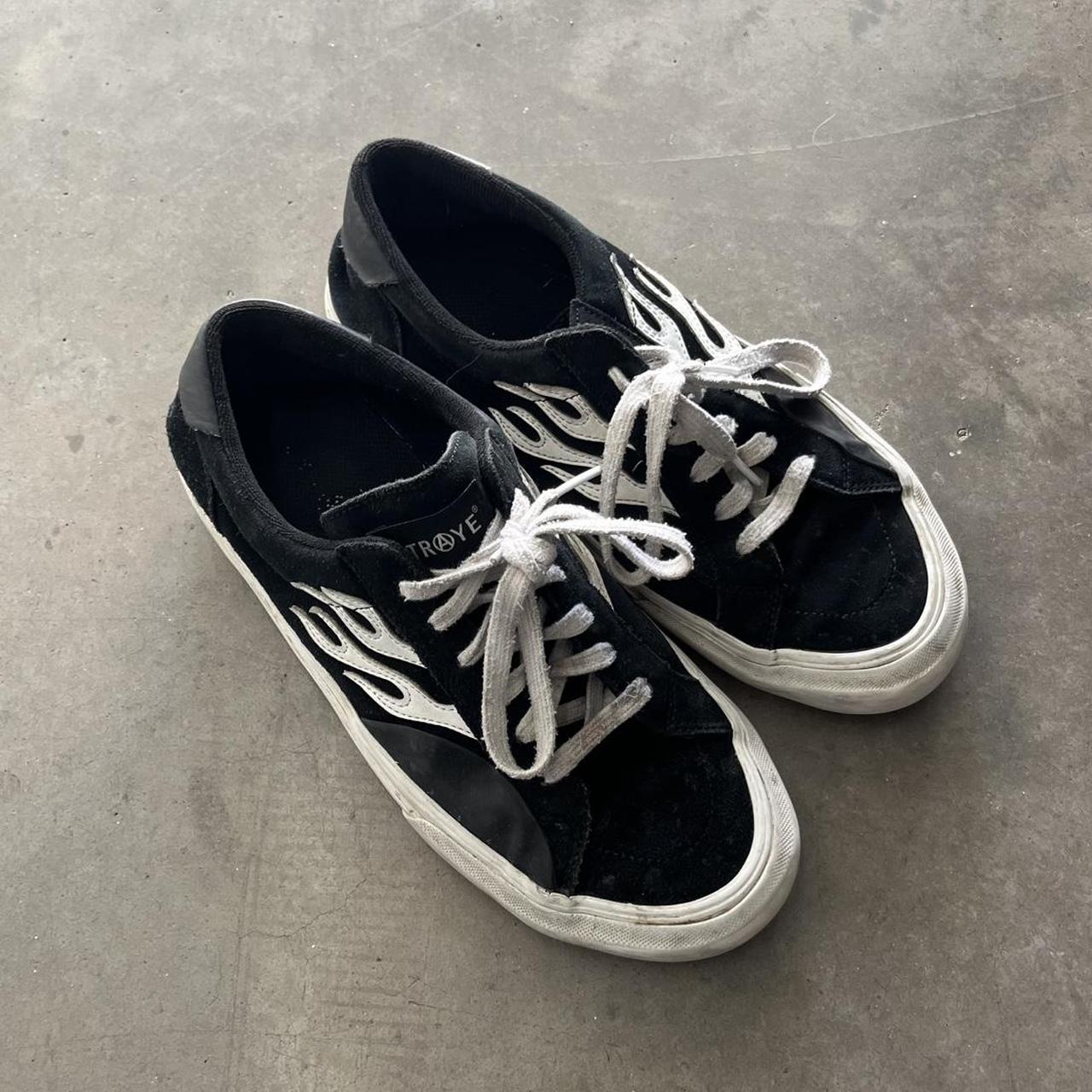 Straye White and Black Vans Skater Shoes size 10 -... | Depop
